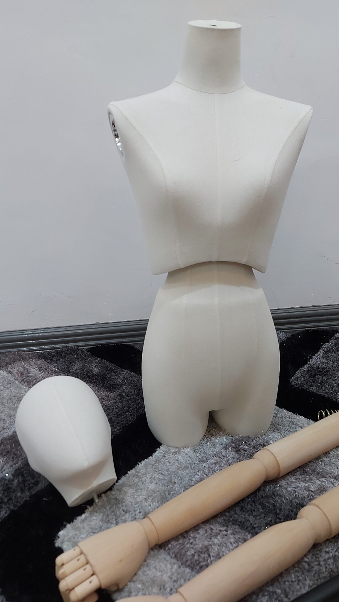 Dress Form Half Body Female Model Torso Iron Base With Wooden Arms For ...